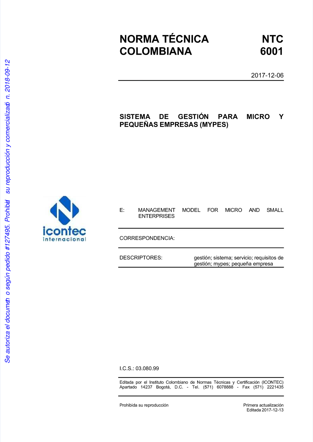 NTC ISO 6001 2017 - Norma técnica en su ultima versión para el estudio ...