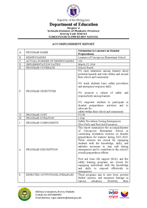 Accomplishment Report capacity bilding - Republic of the Philippines ...