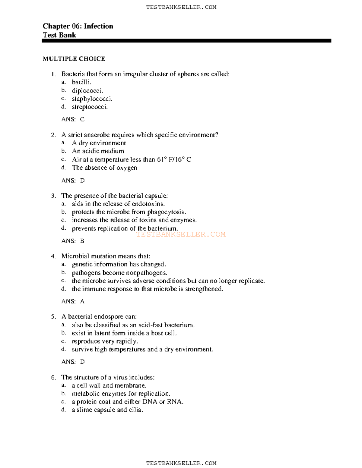06 - med surg - TESTBANKSELLER Chapter 06: Infection Test Bank MULTIPLE ...