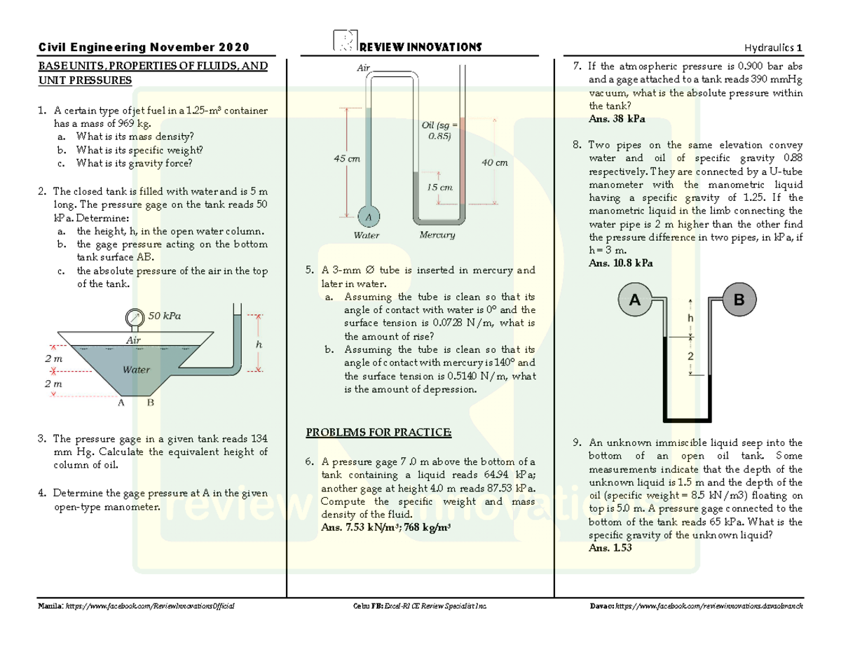 CE Board Nov 2020 Hydraulics Set 1 - Civil Engineering November 2020 ...