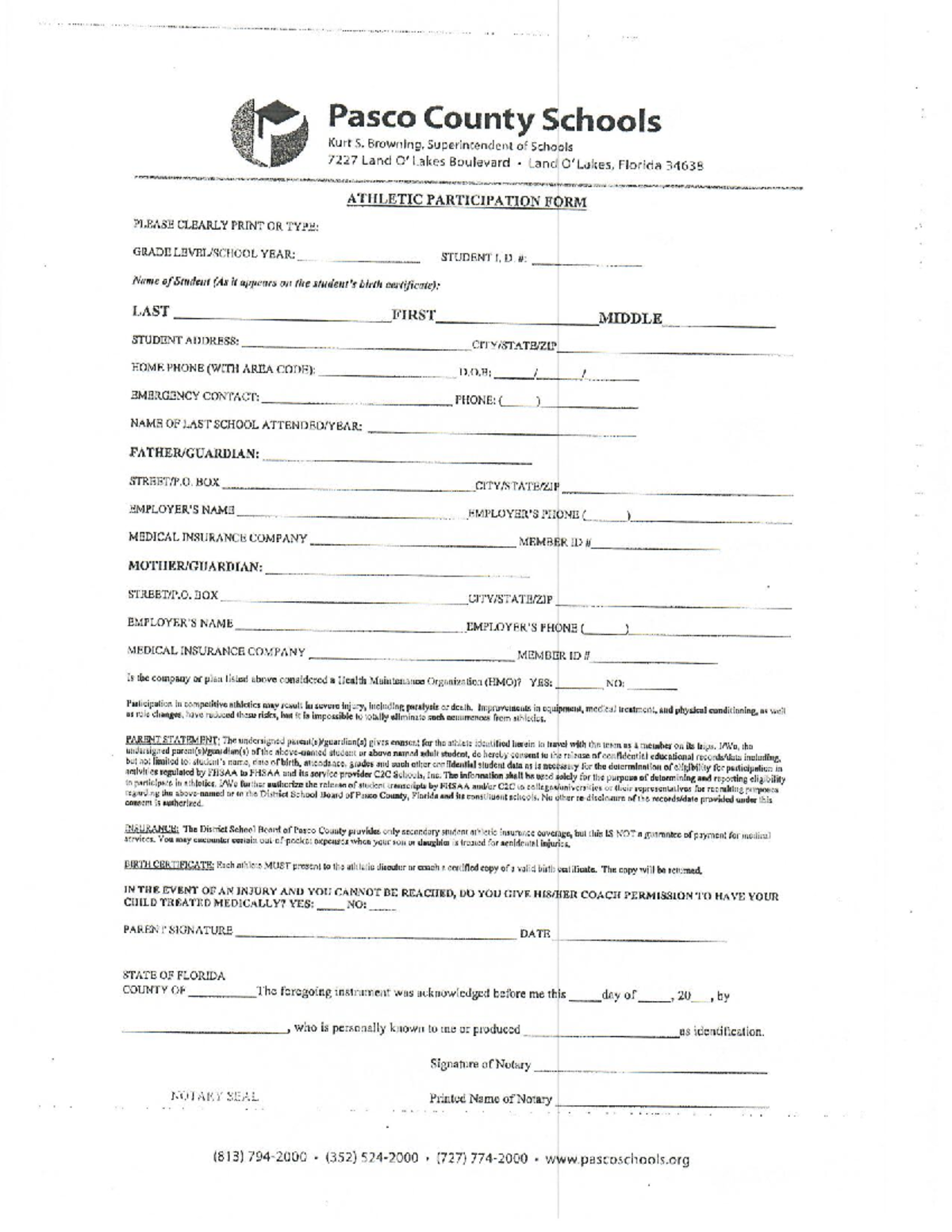 24 25 Athletic Paperwork - P Pasco County Schools Kurt S. Browning ...