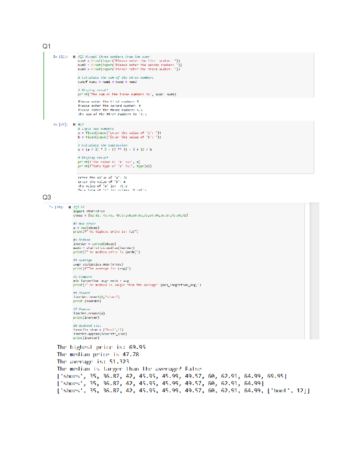 HW1 - Homework - Q1 In H Accept three numbers from the user num1 float (input enter the first ...
