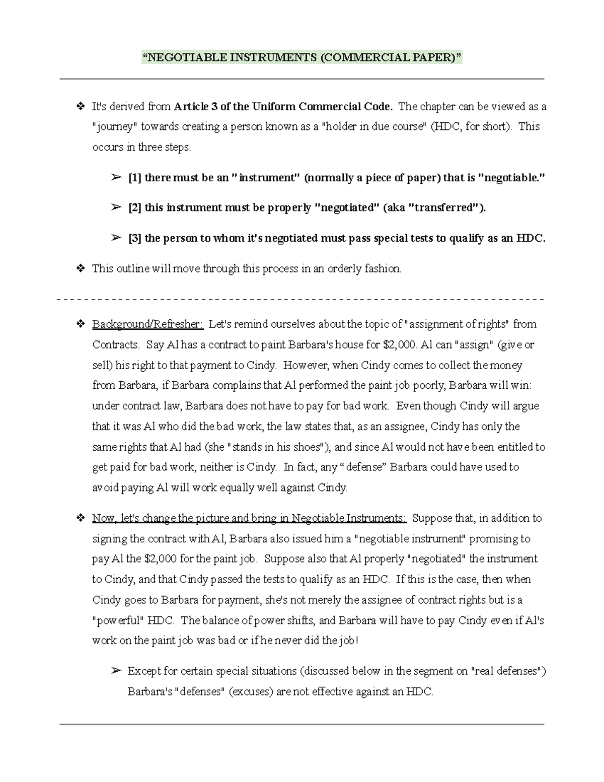 Negotiable Instruments (Commercial Paper) - “NEGOTIABLE INSTRUMENTS ...