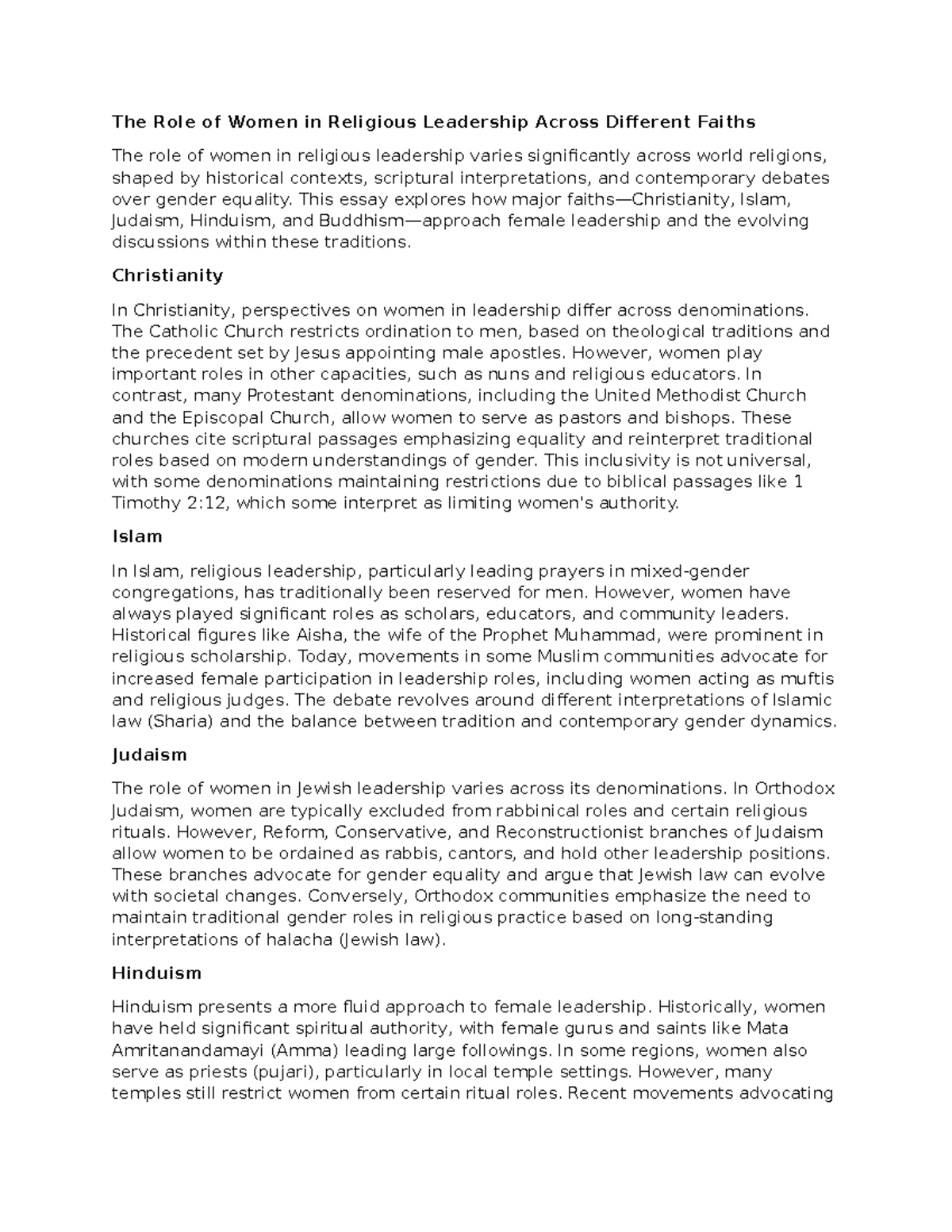 The Role of Women in Religious Leadership Across Different Faiths ...