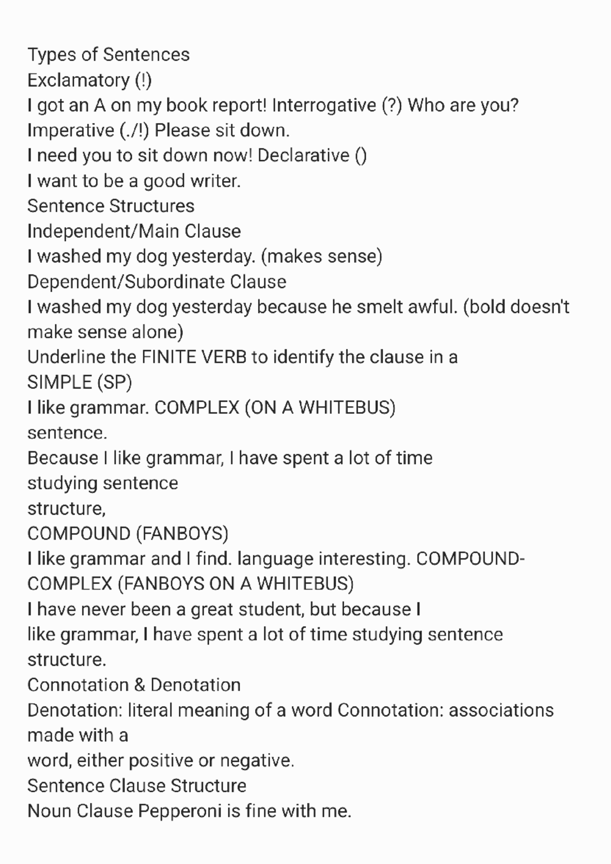 Eng notes - cheat sheet for language and editing - Types of Sentences ...
