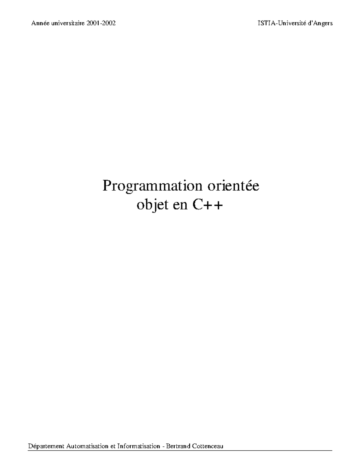 Cours-gratuit - HJLJ/ - 1 - Programmation orientée objet en C+ + Département Automatisation et ...