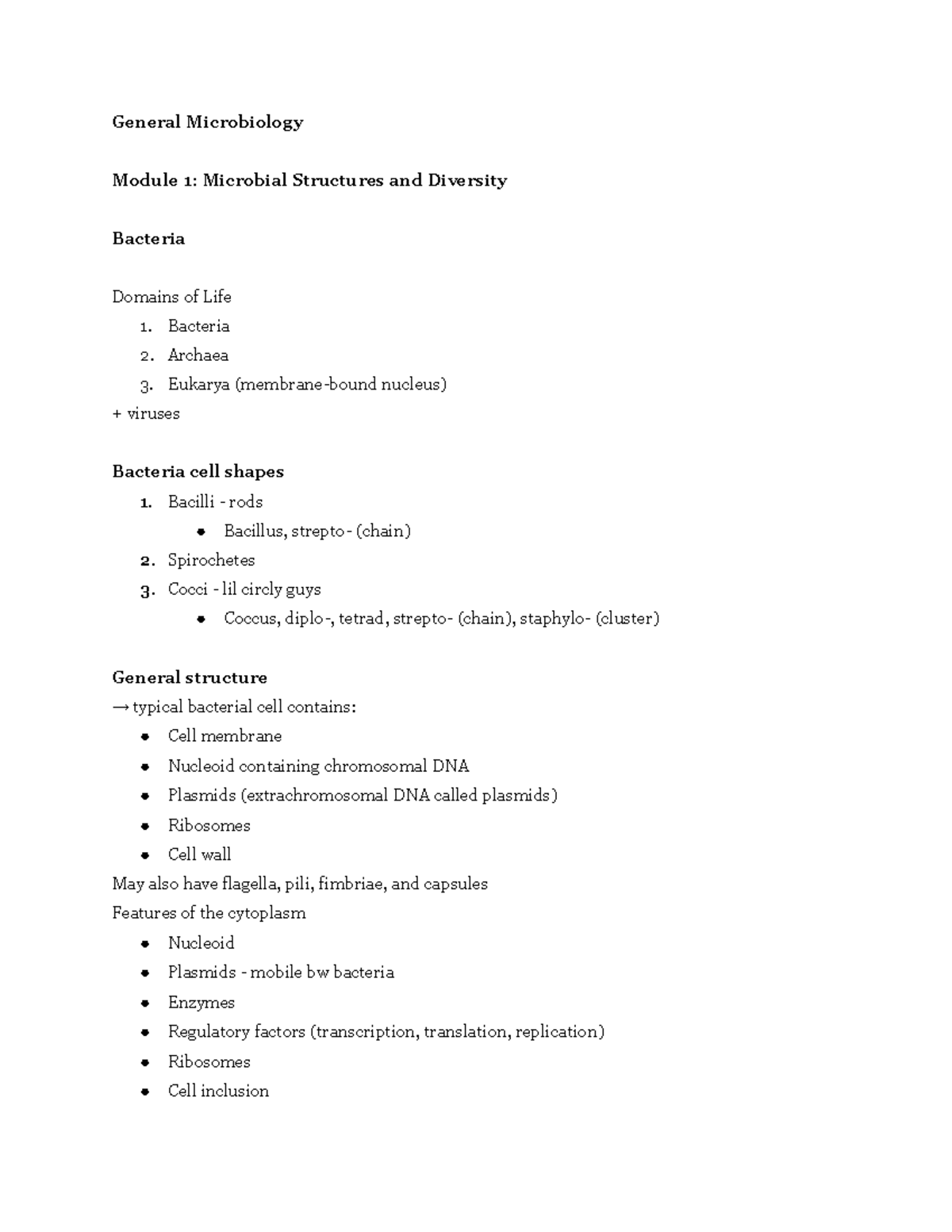 BIO3124 M1 Notes - Microbial Structures + Diversity - General ...