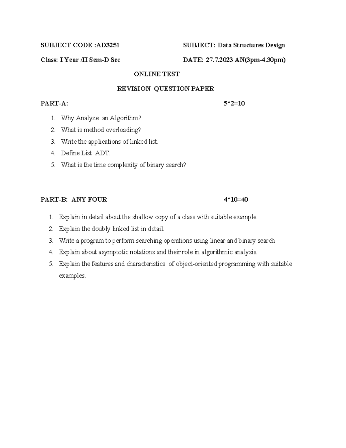 REV QP AD3251 - useful question for data structures and design ...