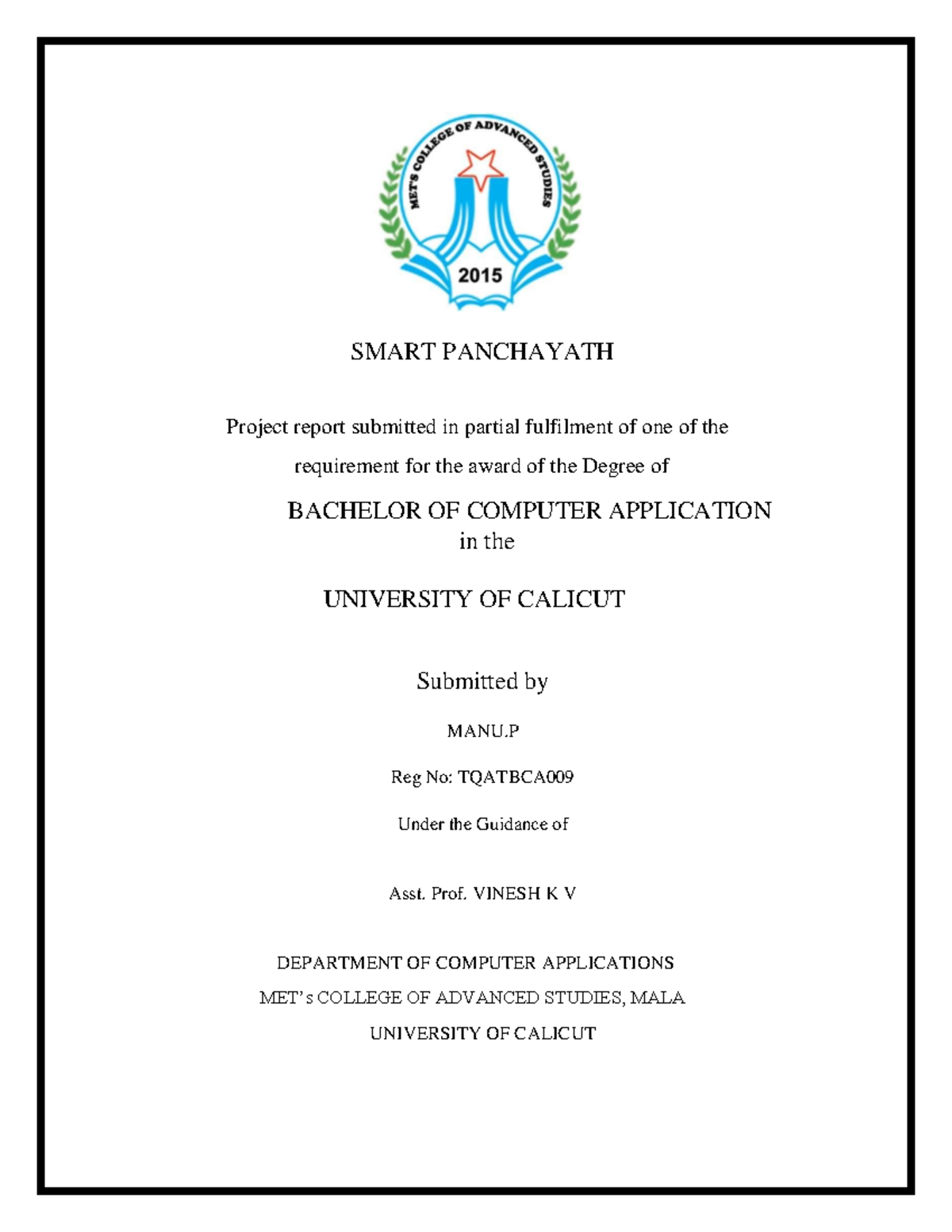 MANU Project Report - v trtwxawfw - SMART PANCHAYATH Project report ...