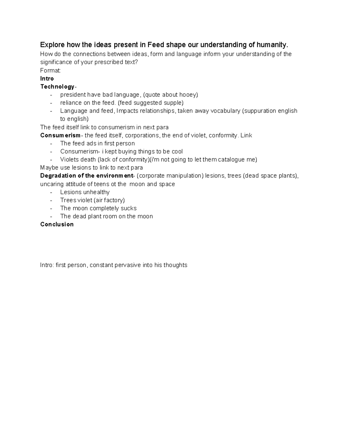 Clean feed draft - Eh essay - Explore how the ideas present in Feed ...