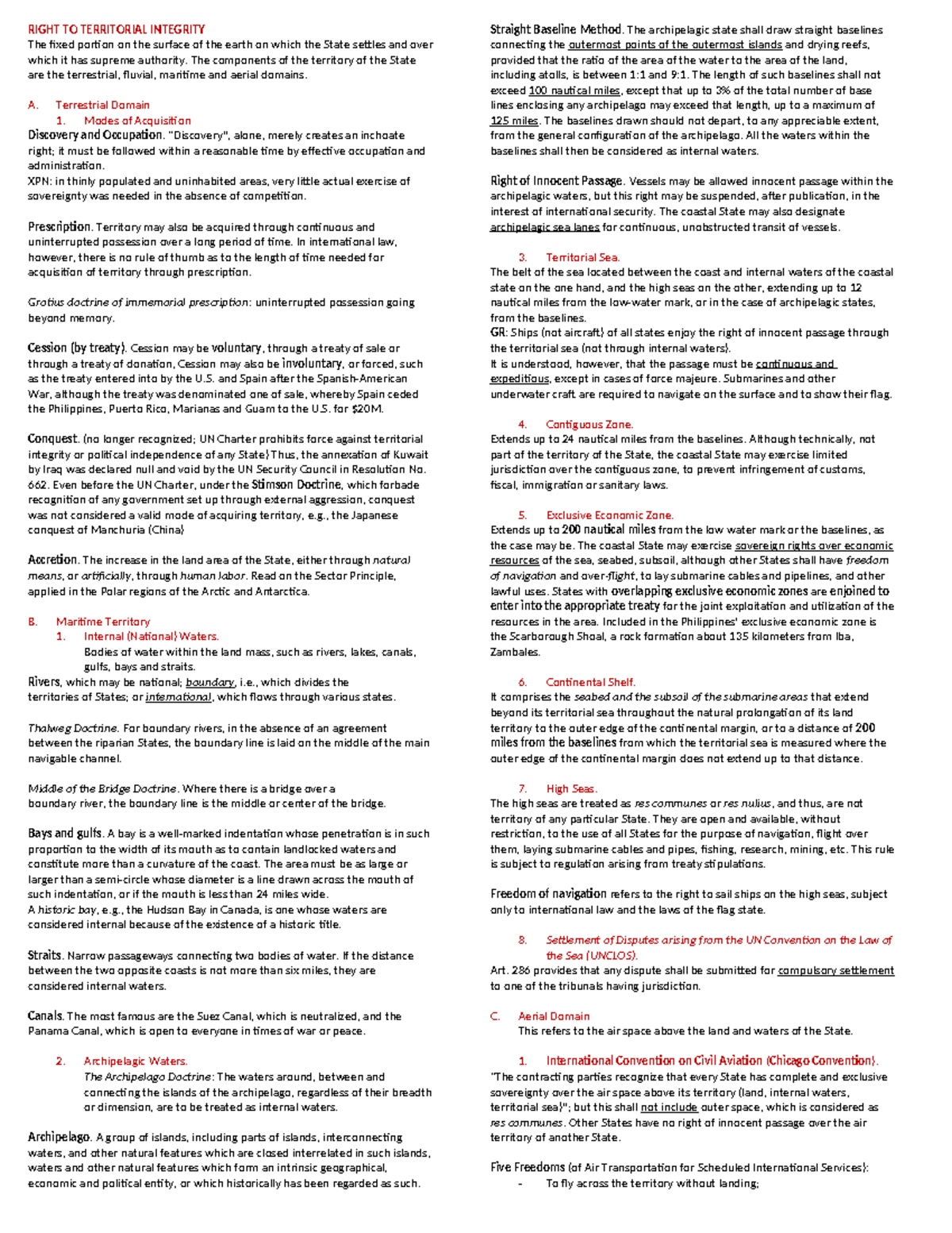 Study Notes-12-13 - RIGHT TO TERRITORIAL INTEGRITY The fixed portion on ...