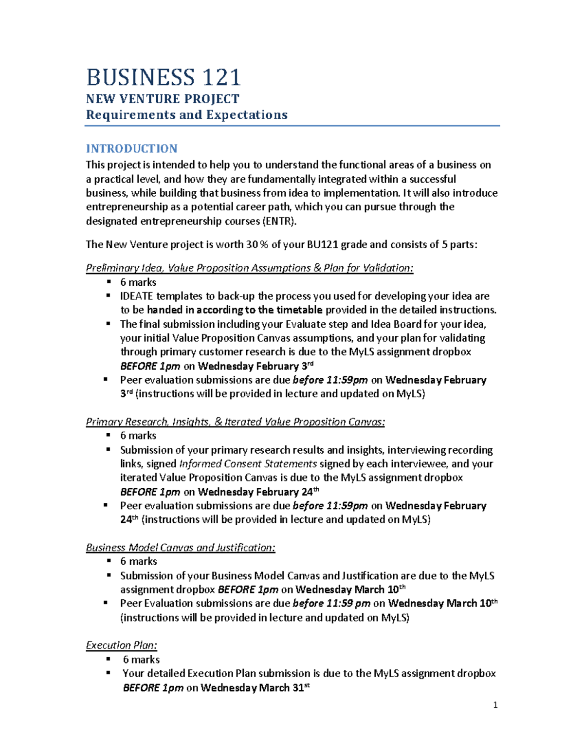 New Venture Requirements - BUSINESS NEW VENTURE PROJECT Requirements ...
