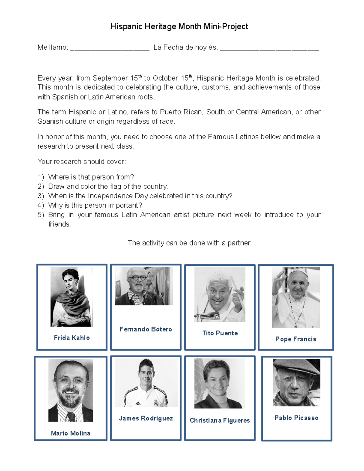 Hispanic Heritage Month Project-1 - Hispanic Heritage Month Mini ...