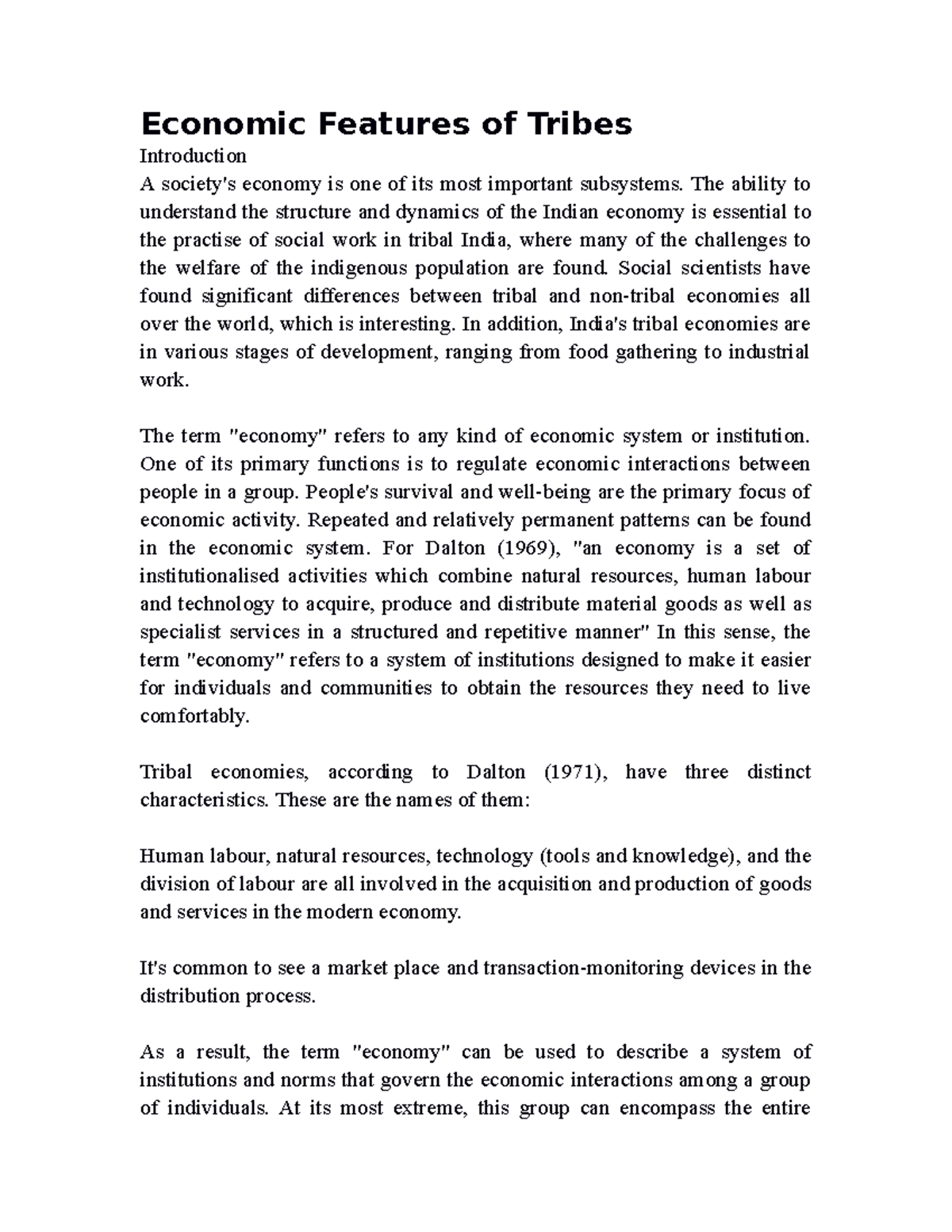 Economic Features of Tribes - Economic Features of Tribes Introduction ...
