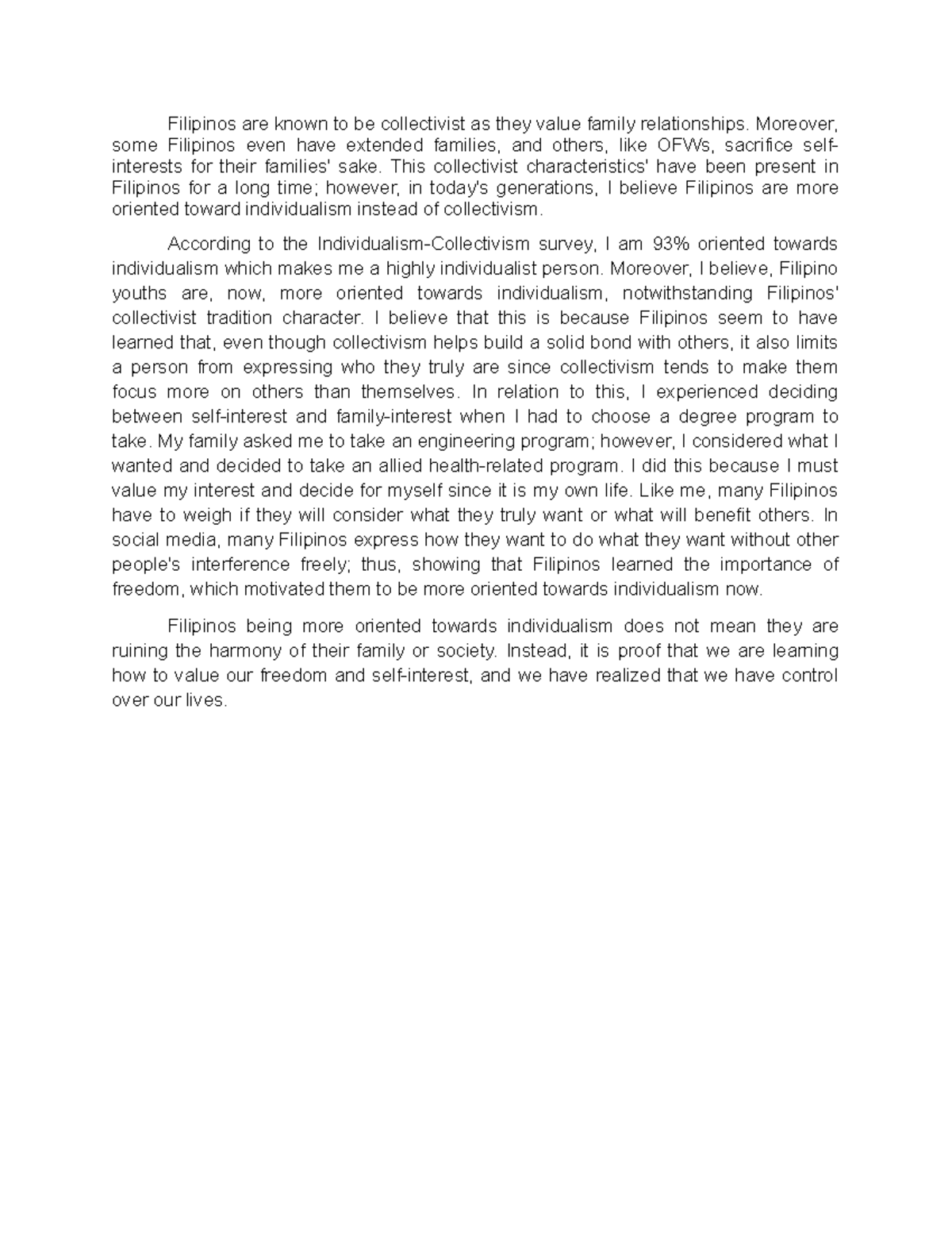 Individualism-Collectivism of Filipinos - Filipinos are known to be ...