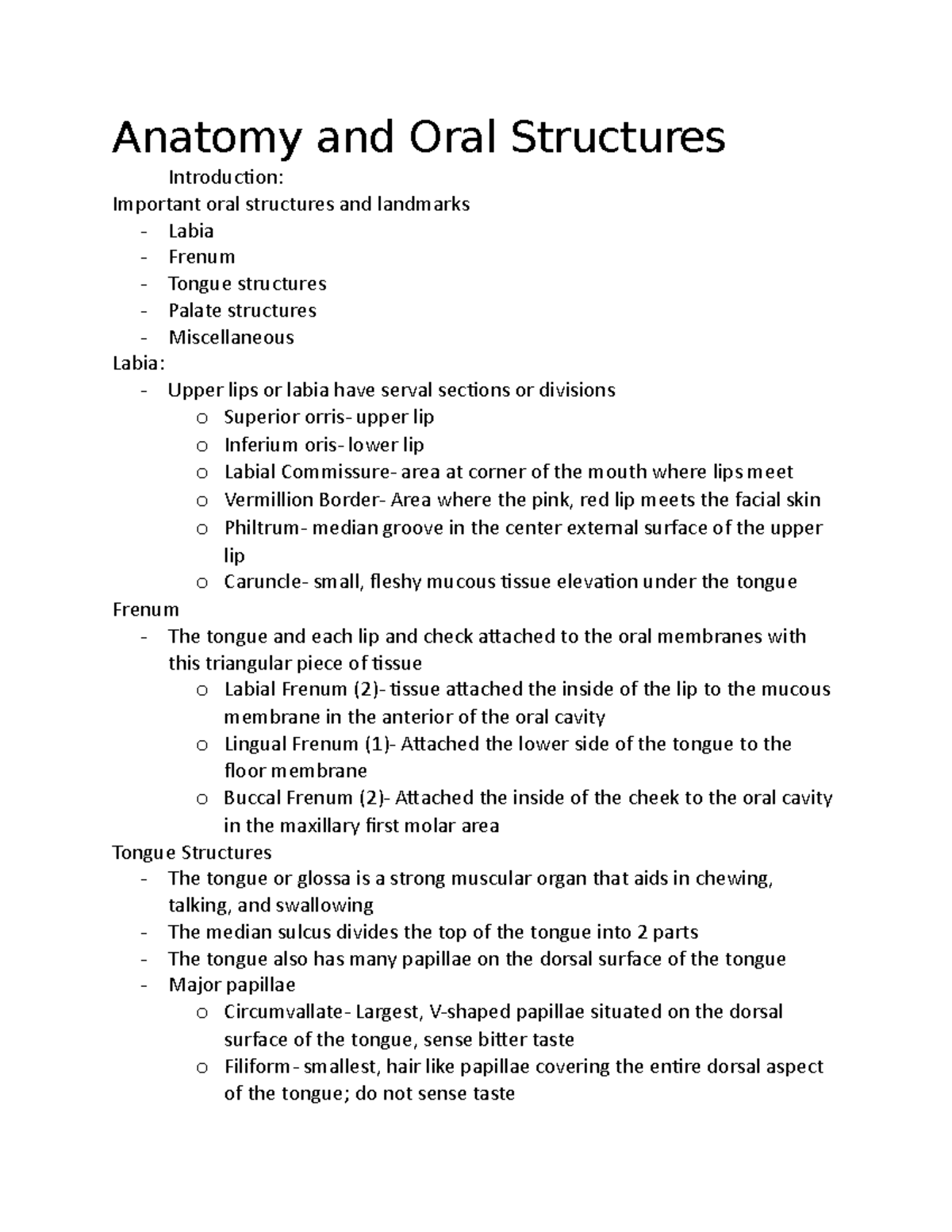 Anatomy and Oral Structures Introduction - Studocu