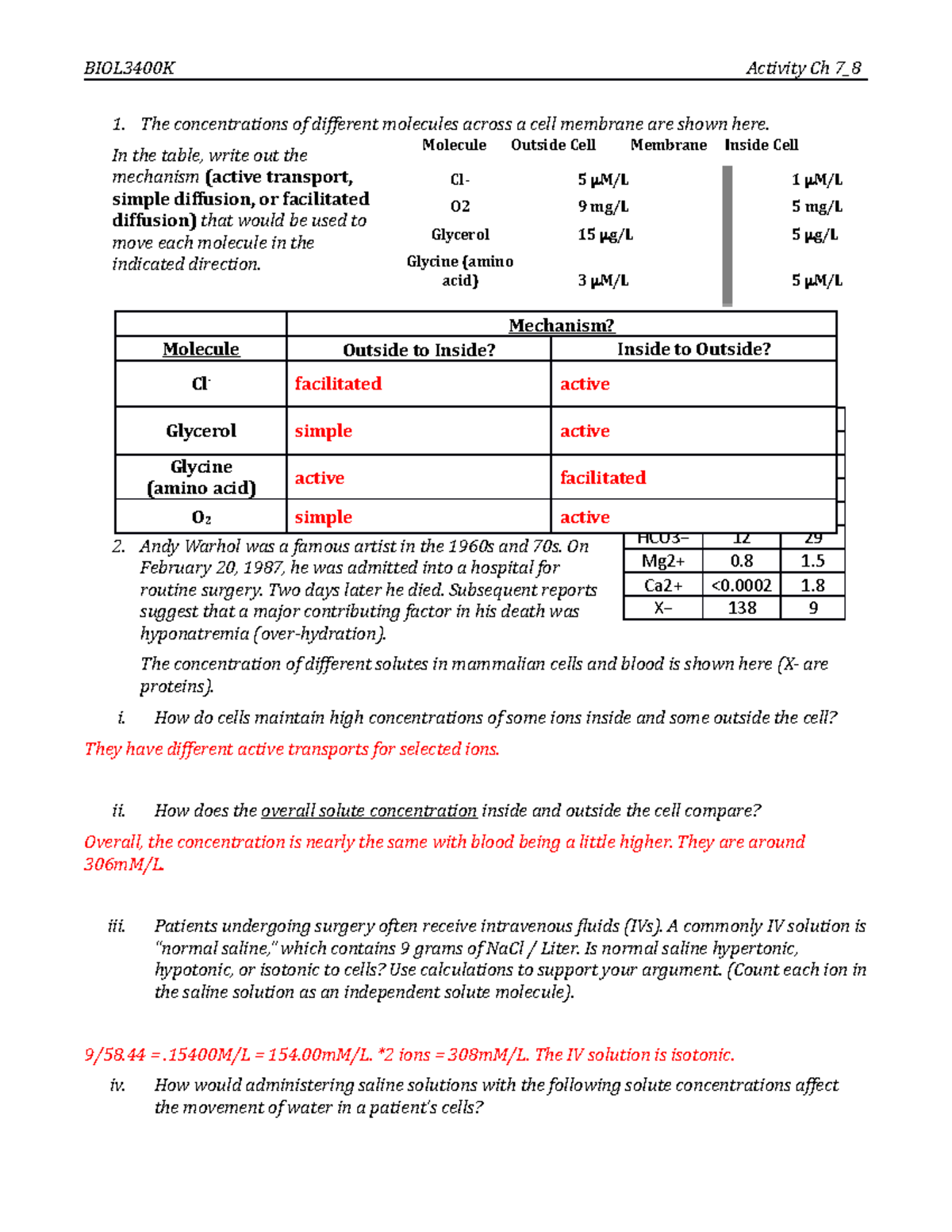 Ch 7 8 Transport Fall 2022 - BIOL3400K Activity Ch 7_ The ...