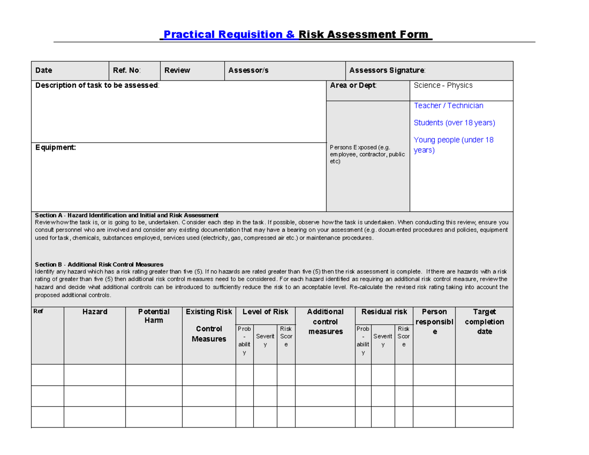 Risk Assessment Proforma (LSC)-2 - Practical Requisition & Risk ...