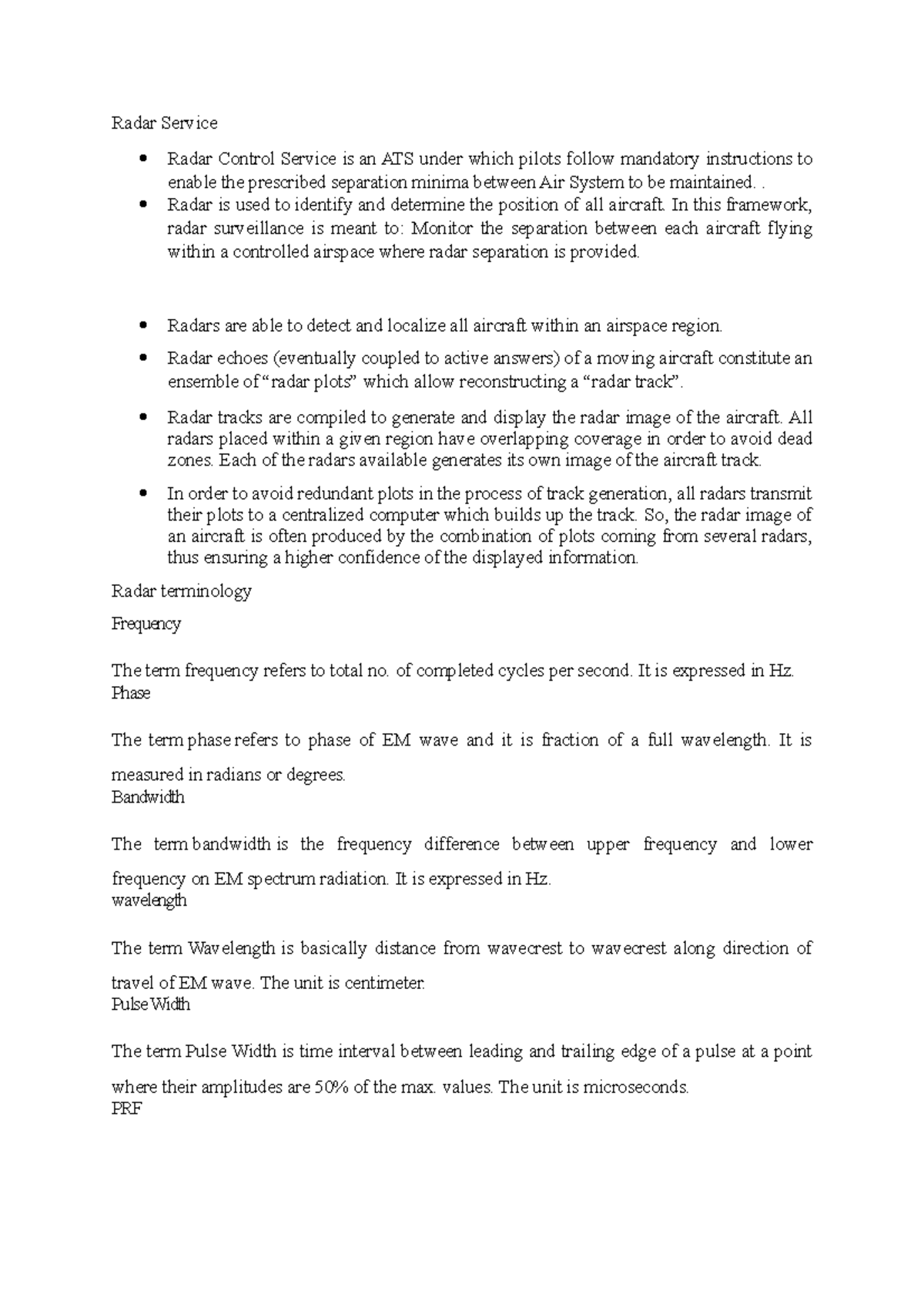 Module 3a - nOTES - Radar Service Radar Control Service is an ATS under ...