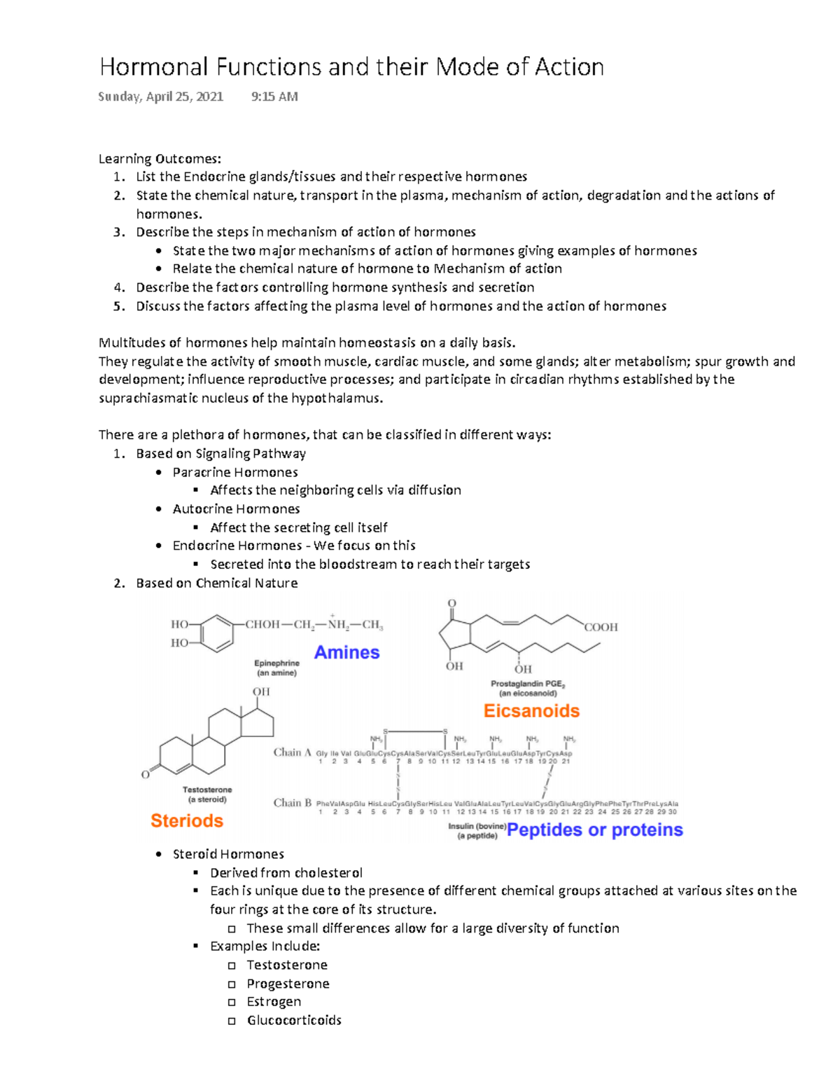 General Endocrinology Notes - ĞĂƌŶŝŶŐ KƵƚĐŽŵĞƐ͗ ϭ͘ - Studocu