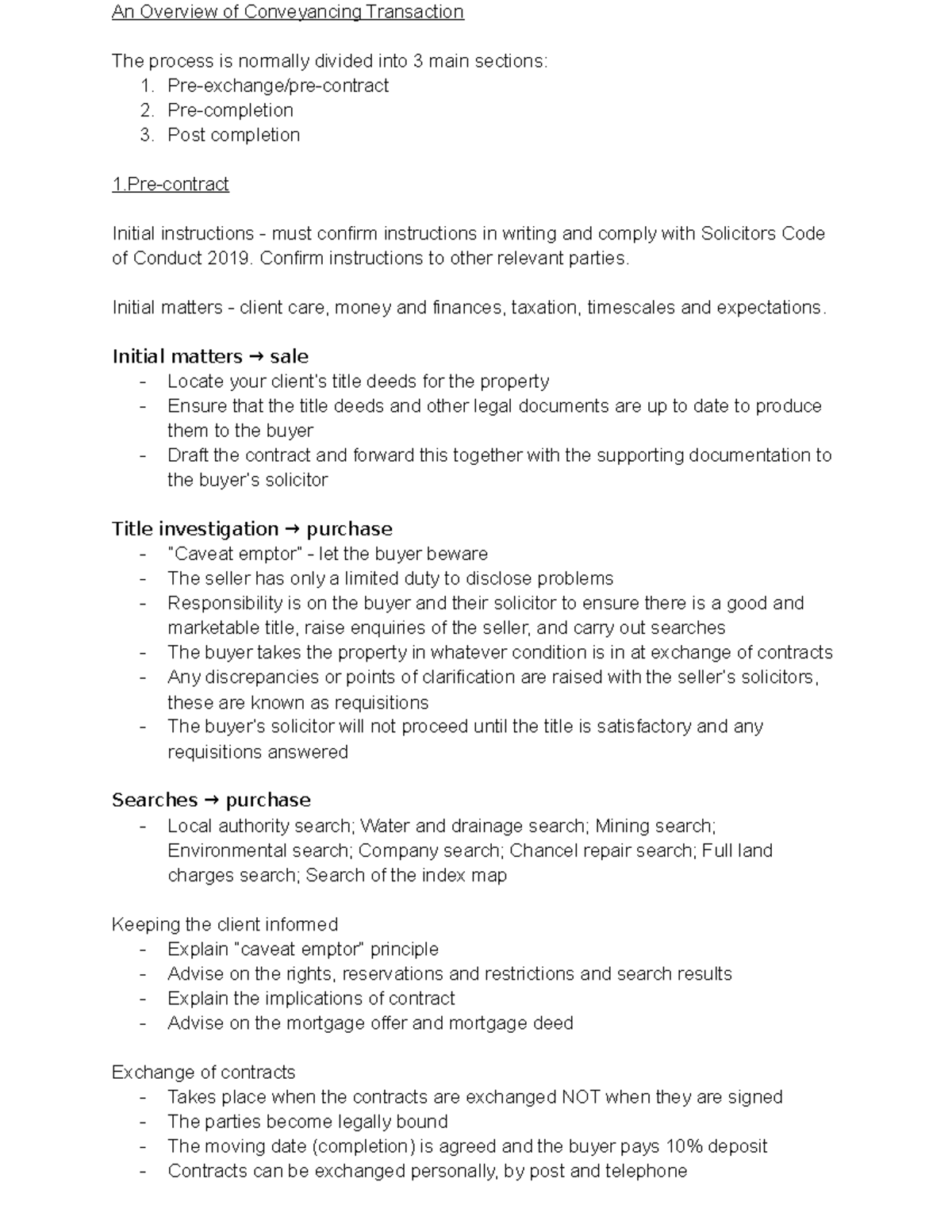 An Overview of Conveyancing Transaction - Pre-exchange/pre-contract 2 ...