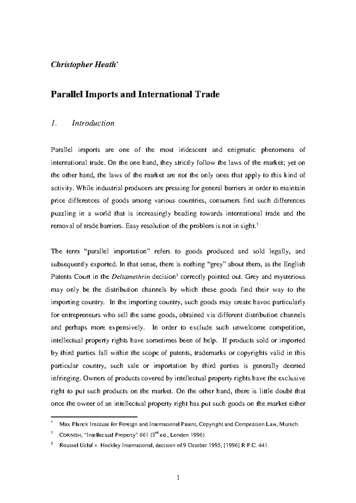 4. Parallel Imports and International Trade - Christopher Heath* Parallel Imports and ...