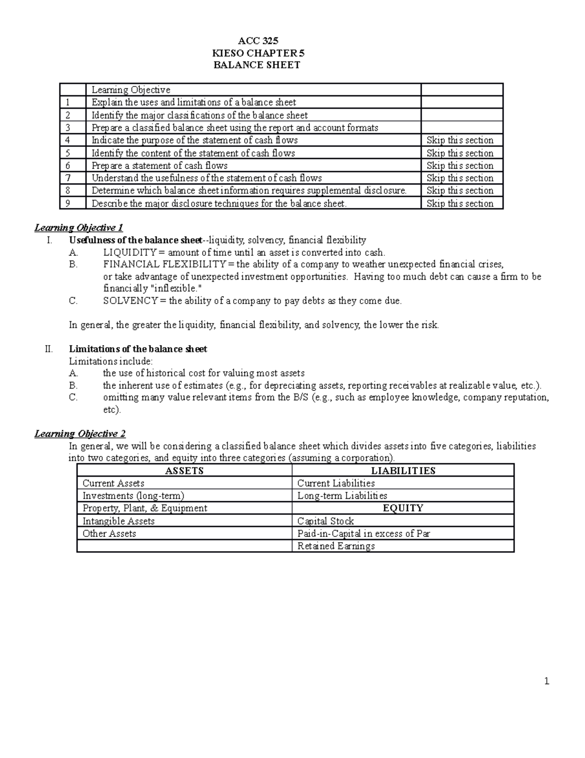 ACC 325 Spring 2016 Chapter 5 notes - ACC 325 KIESO CHAPTER 5 BALANCE ...