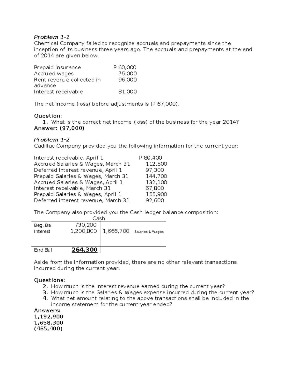 Basic Accounting extra problems - Problem 1- Chemical Company failed to ...