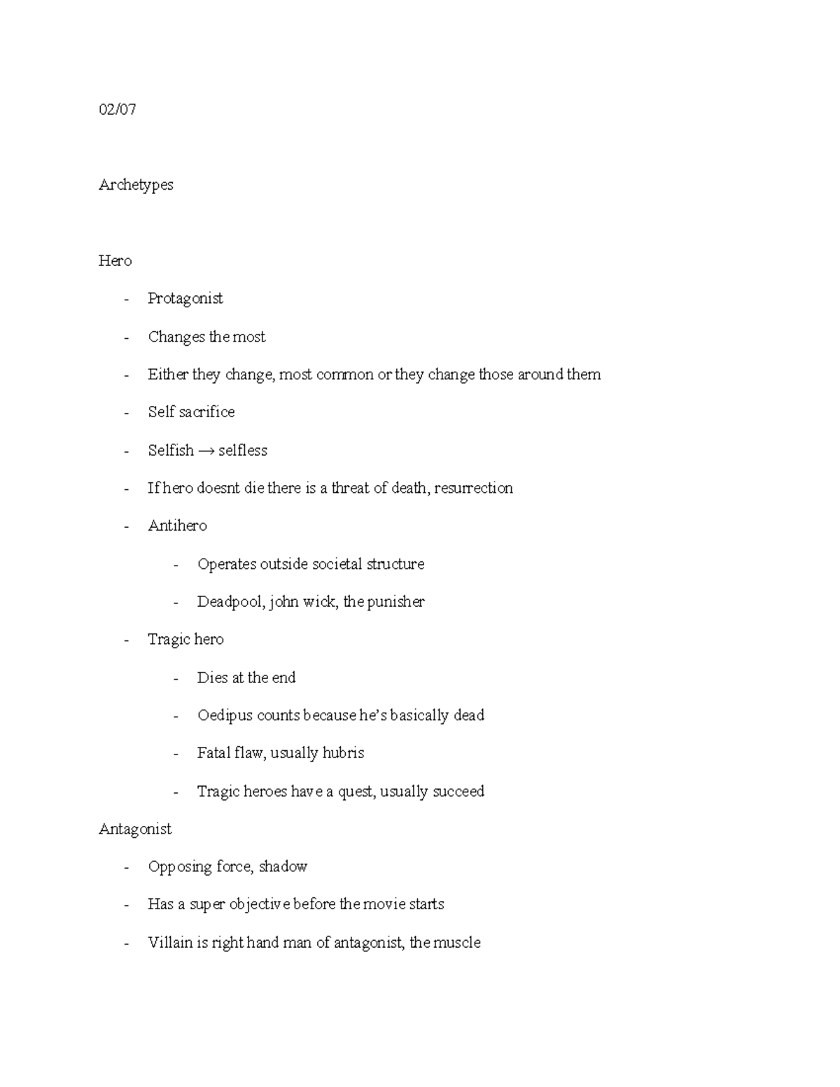 Script Analysis Class 3 Notes - 02/ Archetypes Hero - Protagonist ...
