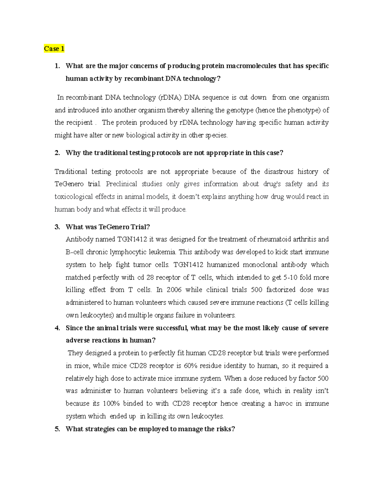 Pharmaceutical Biotechnology Assignment 2 - Case 1 What are the major ...