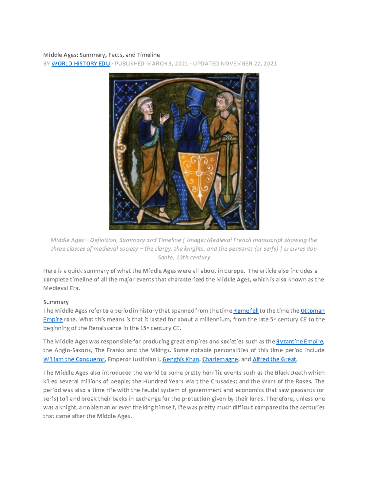 Middle ages - The article also includes a complete timeline of all the ...