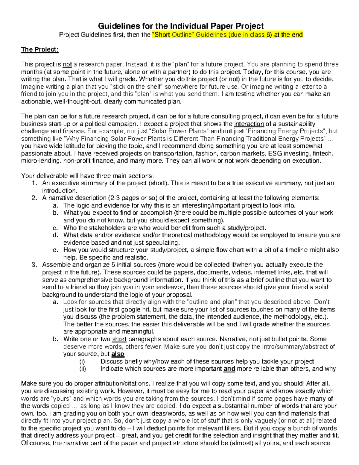 Individual Paper Guidelines - Guidelines for the Individual Paper Project Project Guidelines ...