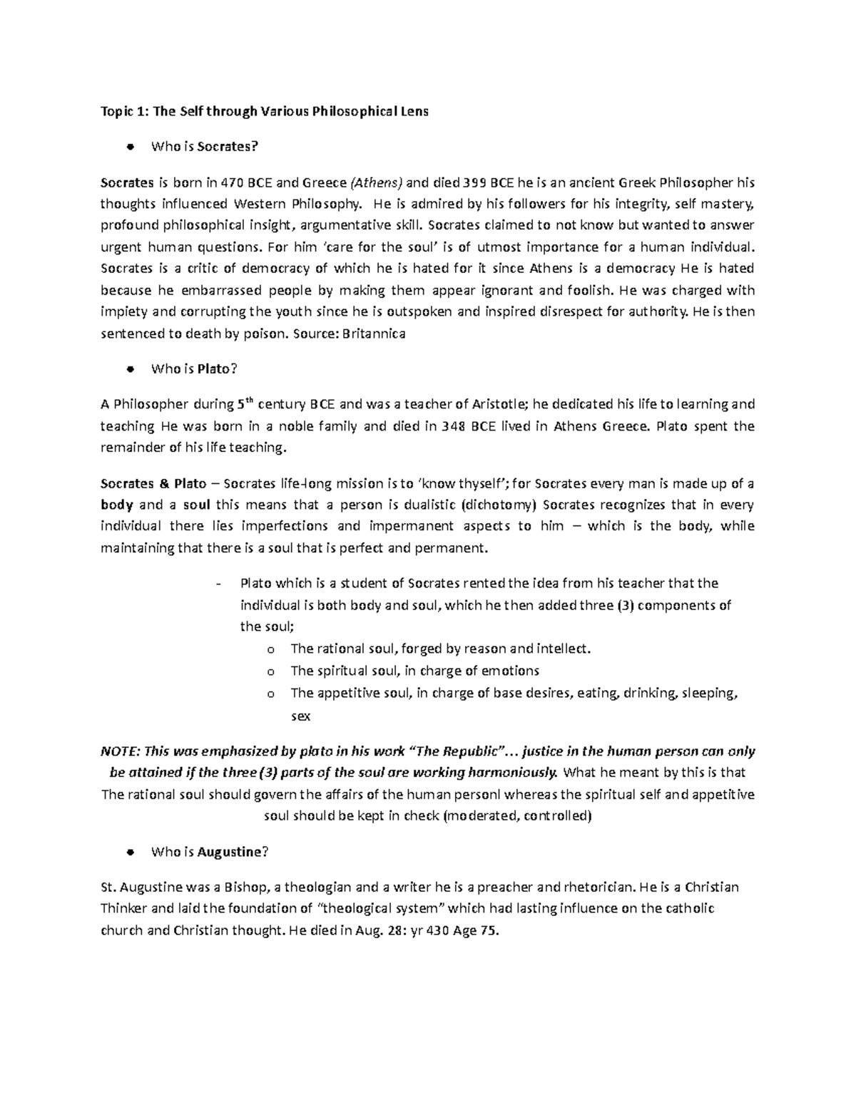 Topic 1 The Self through Various Philosophical Lens - He is admired by ...