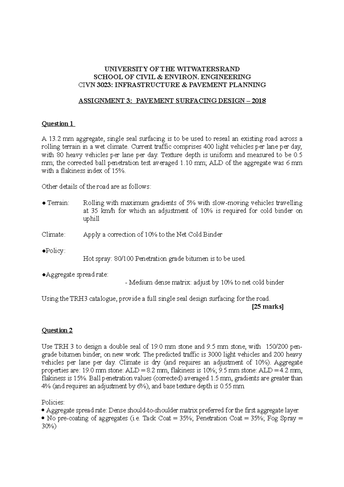 HQ Assignment 3 surface design - UNIVERSITY OF THE WITWATERSRAND SCHOOL ...