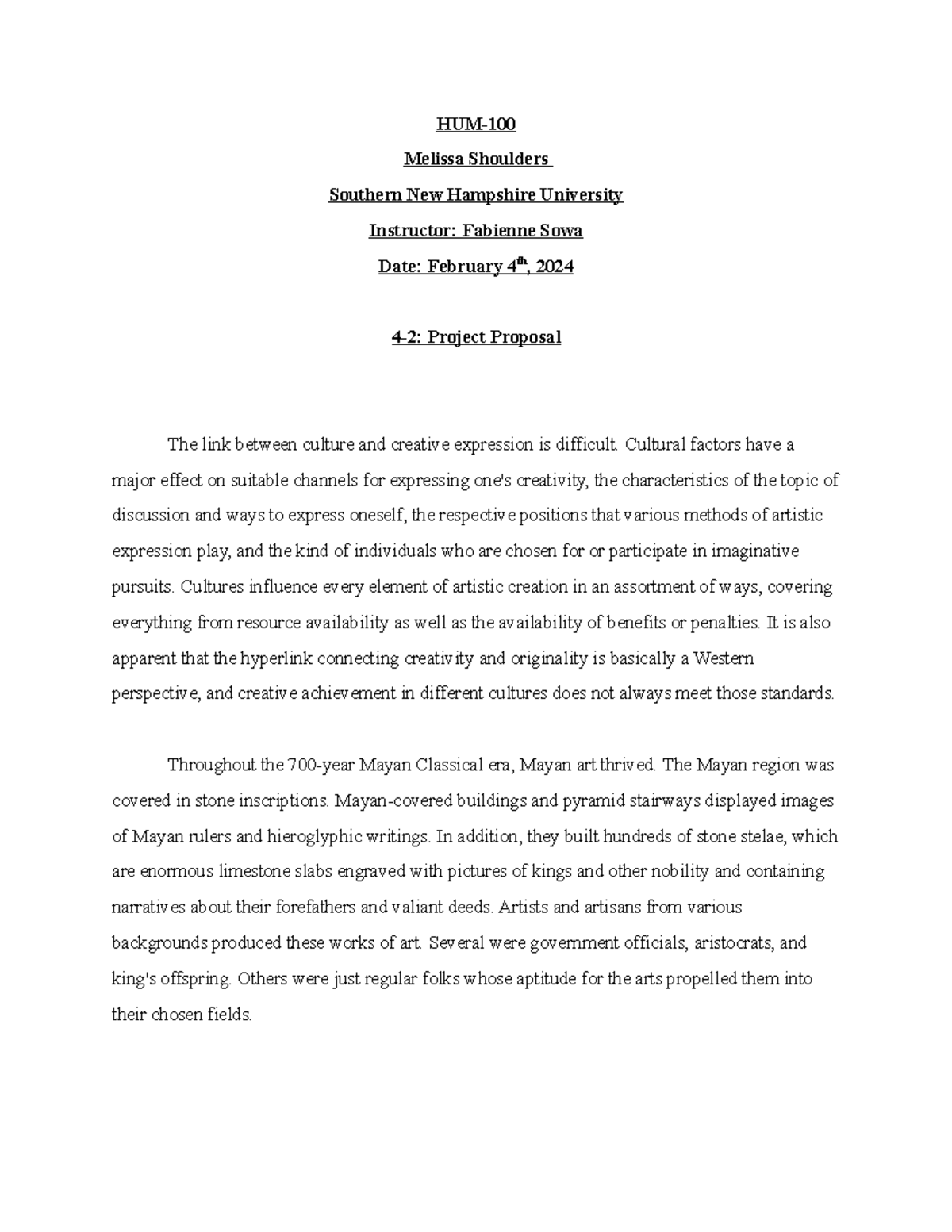 4-2 Project Draft HUM-100 MISS - HUM- Melissa Shoulders Southern New ...