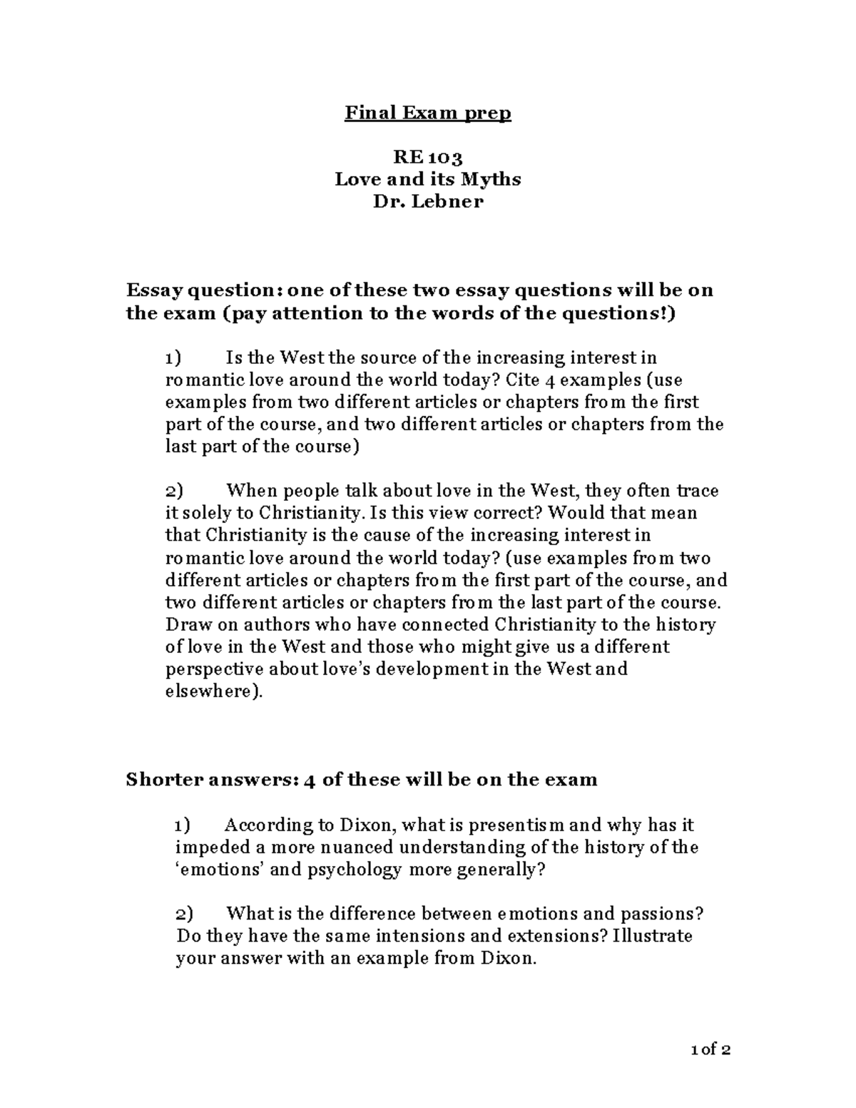 RE 103 Final Exam Prep 2023 Uploaded - 1 of 2 Final Exam prep RE 103 ...