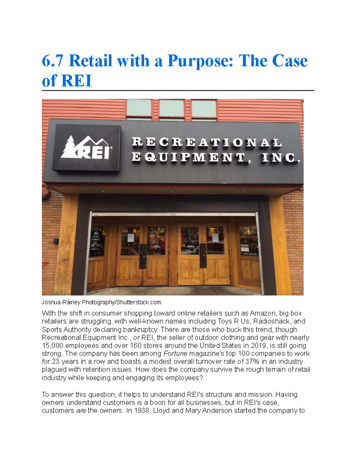 Retail with a Purpose - The Case of REI - Organizational Behavior ...