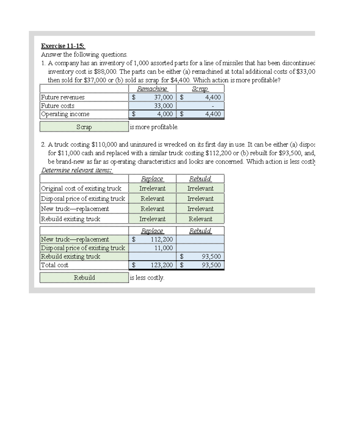 Chapter 11 Exercises - solutions Unlocked - Exercise 11-15: Answer the ...