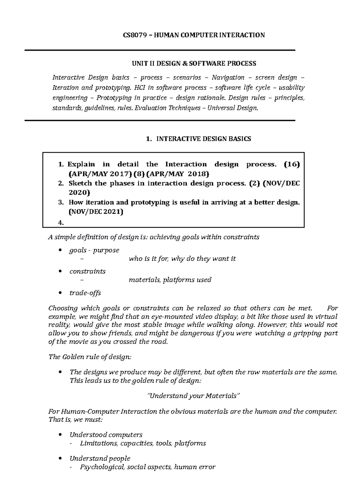 Cs8079 Unit Ii 2 Notes Cs8079 Human Computer Interaction Unit Ii