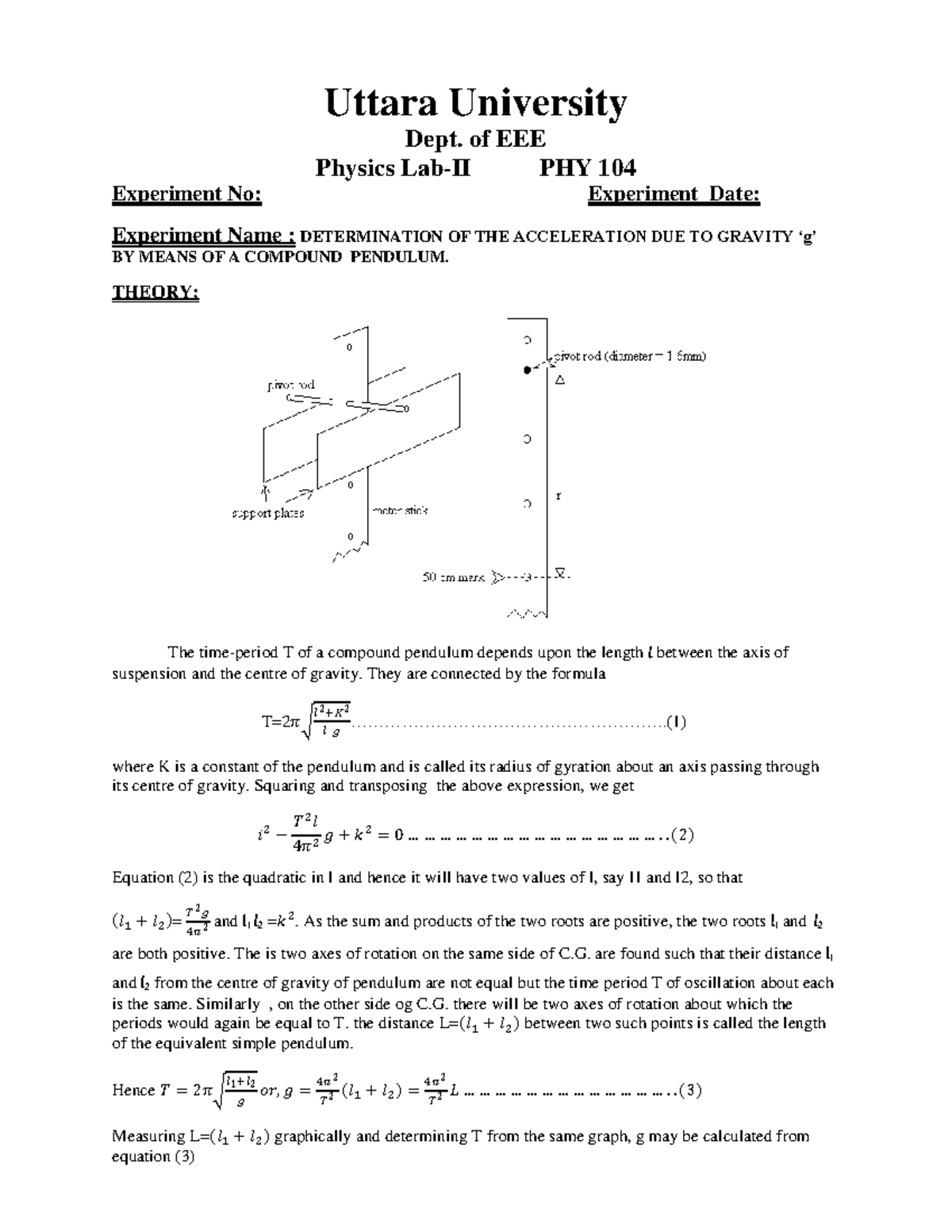 6. PHY 104Lab6 - aaaa - Uttara University Dept. of EEE Physics Lab-II PHY 104 Experiment No ...