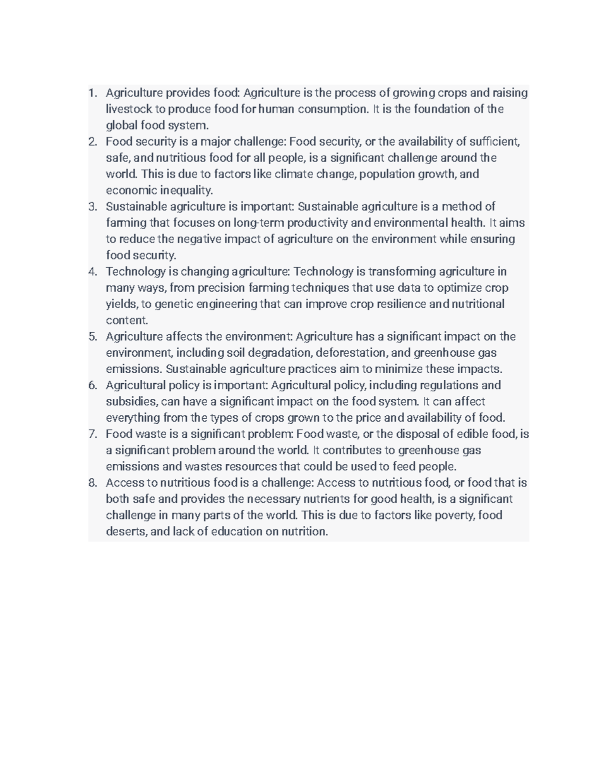 Food And Agriculture Notes - Agriculture provides food: Agriculture is ...