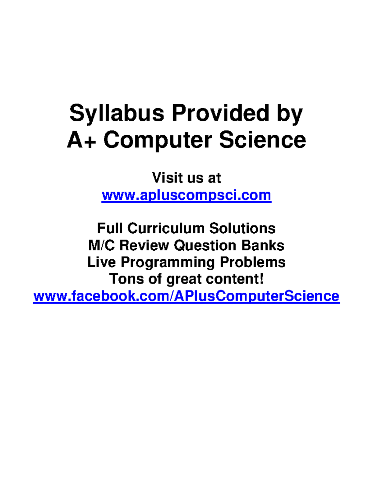 Adv CS Games, Graphics, Data Structures - Syllabus Provided by A+ ...