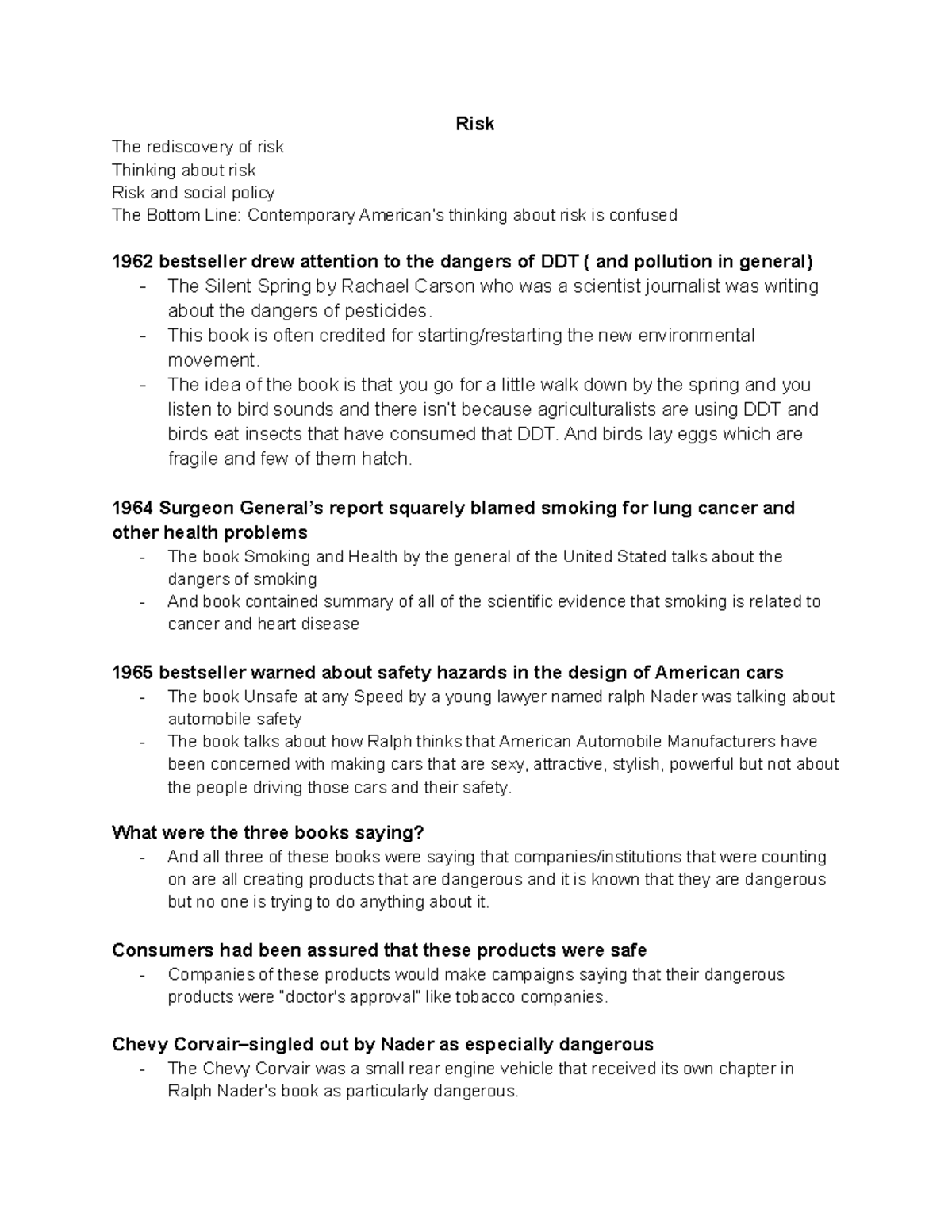Risk Overview - Notes - Risk The rediscovery of risk Thinking about ...