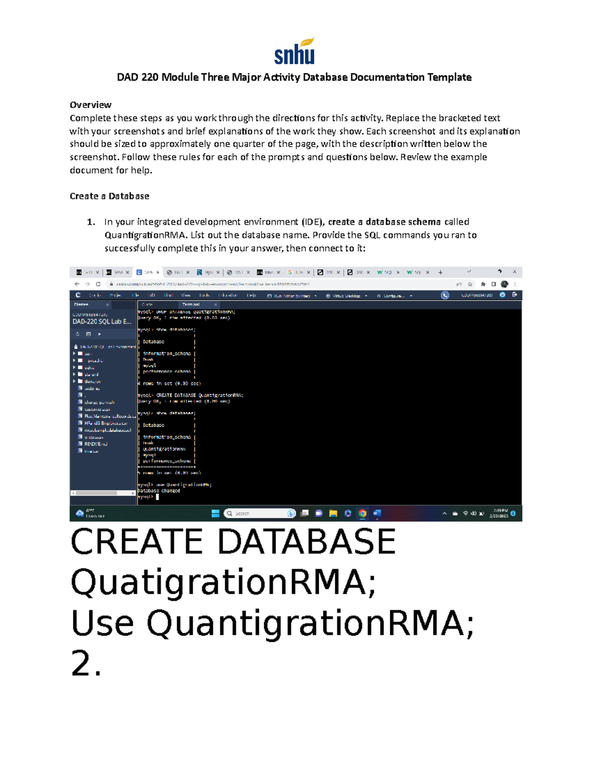 Module Three Major Activity Database Documentation Template - DAD 220 ...