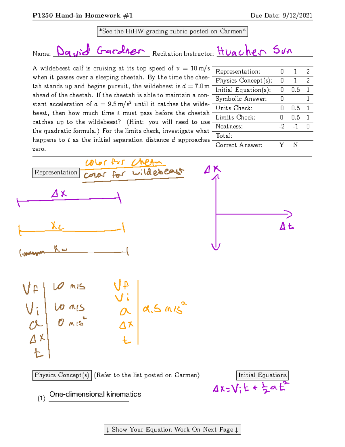 Physics hand in homework 1 - P1250 Hand-in Homework #1 Due Date: 9/12 ...