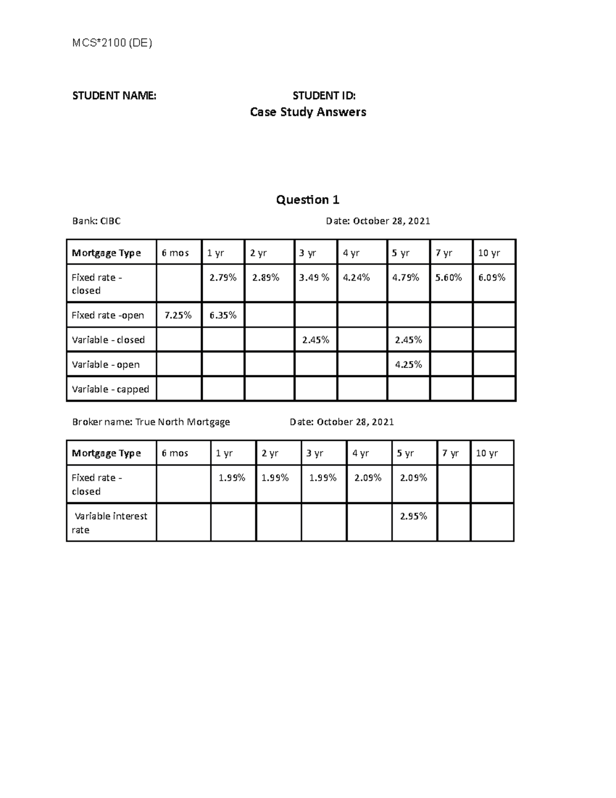 Case Study - mandatory assignment - STUDENT NAME: STUDENT ID: Case Study Answers Question 1 Bank ...