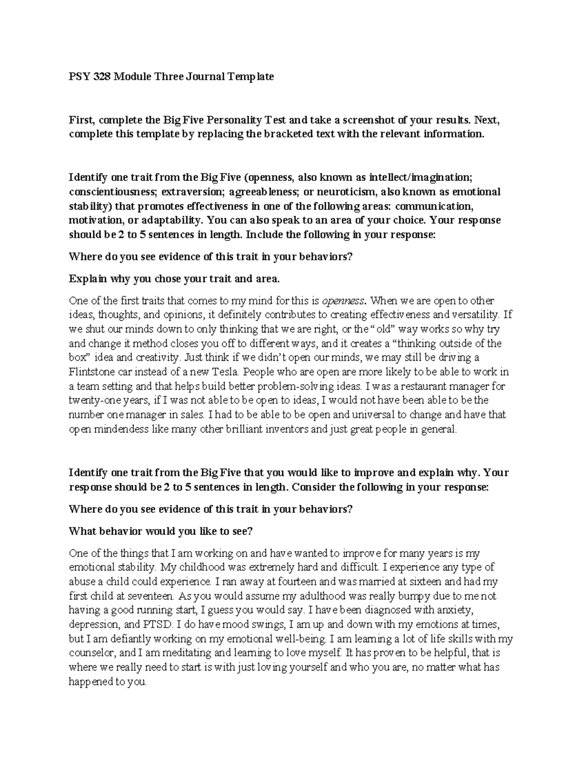 PSY 328 Activity Journal Final - PSY 328 Module Three Journal Template ...