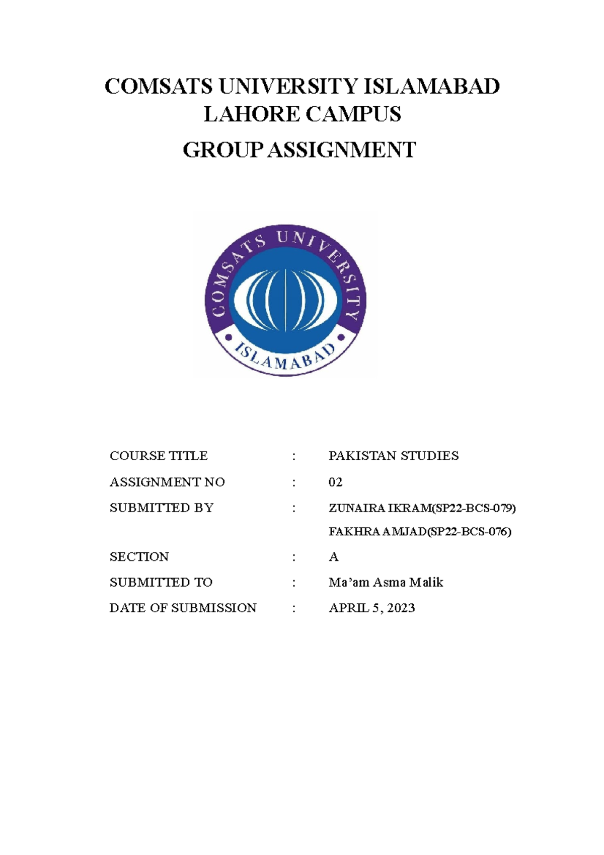 Pak Studies A2 - This assignment is based on reasons on basis of which ...