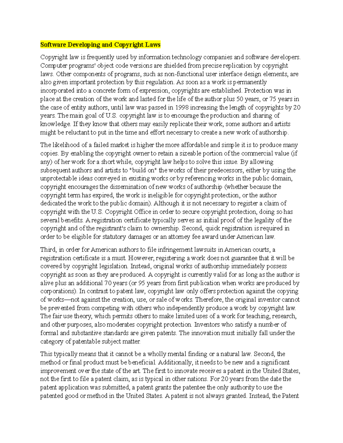 Software Developing and Copyright Laws - Software Developing and ...