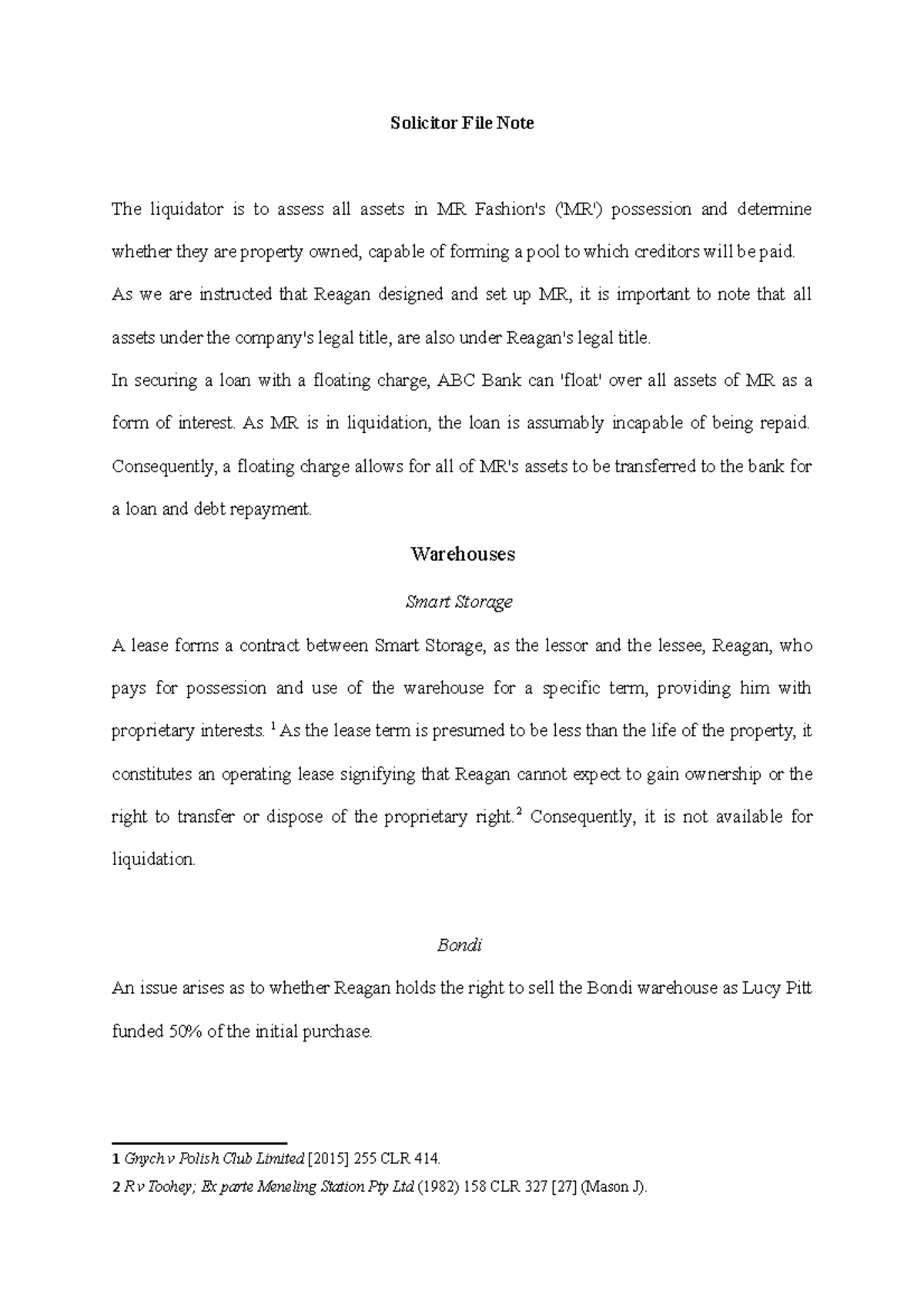 Solicitor File Note - As we are instructed that Reagan designed and set ...